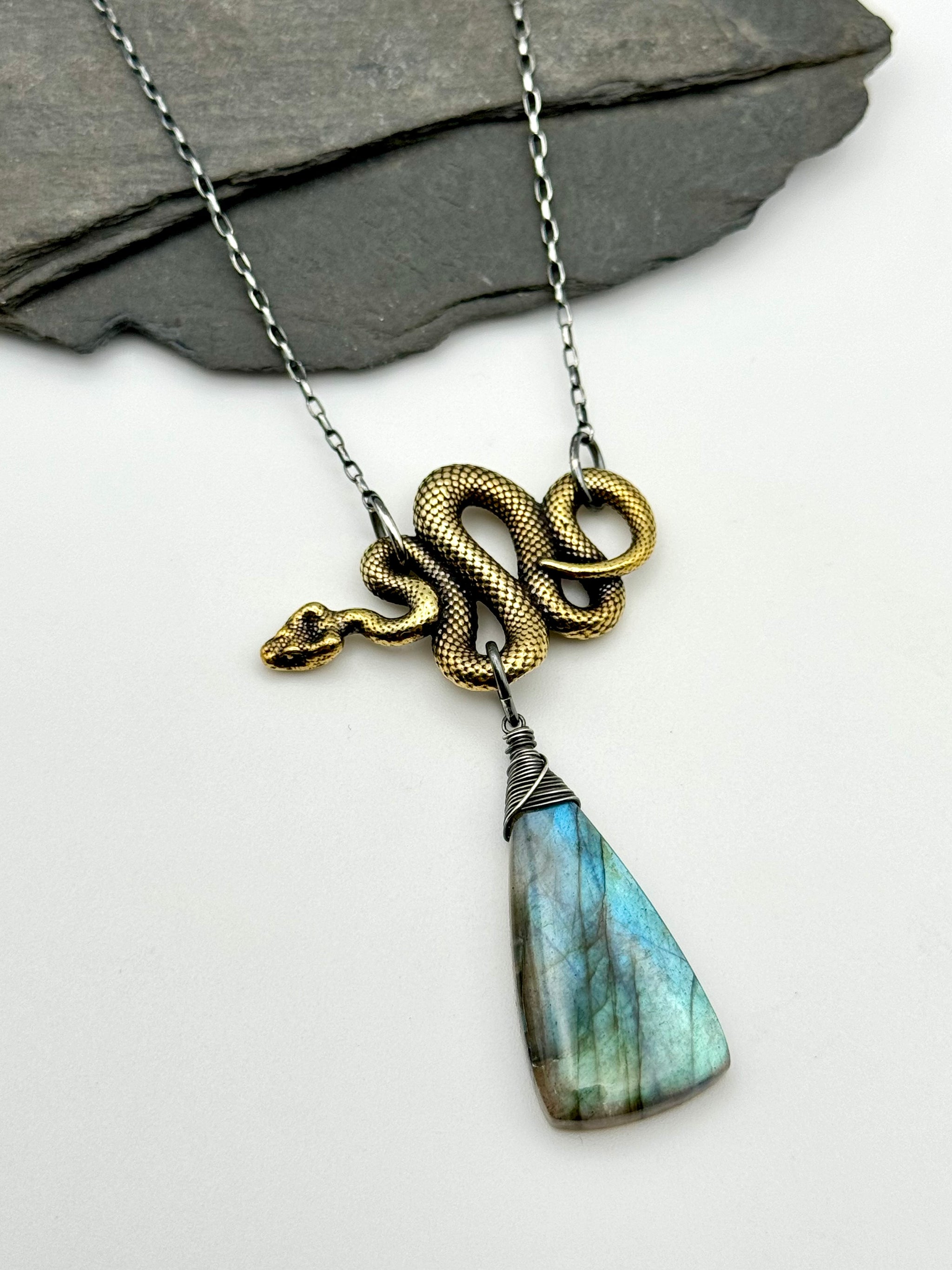 •SUEÑO• labradorite + snake + mixed metal necklace (18"-20" long)
