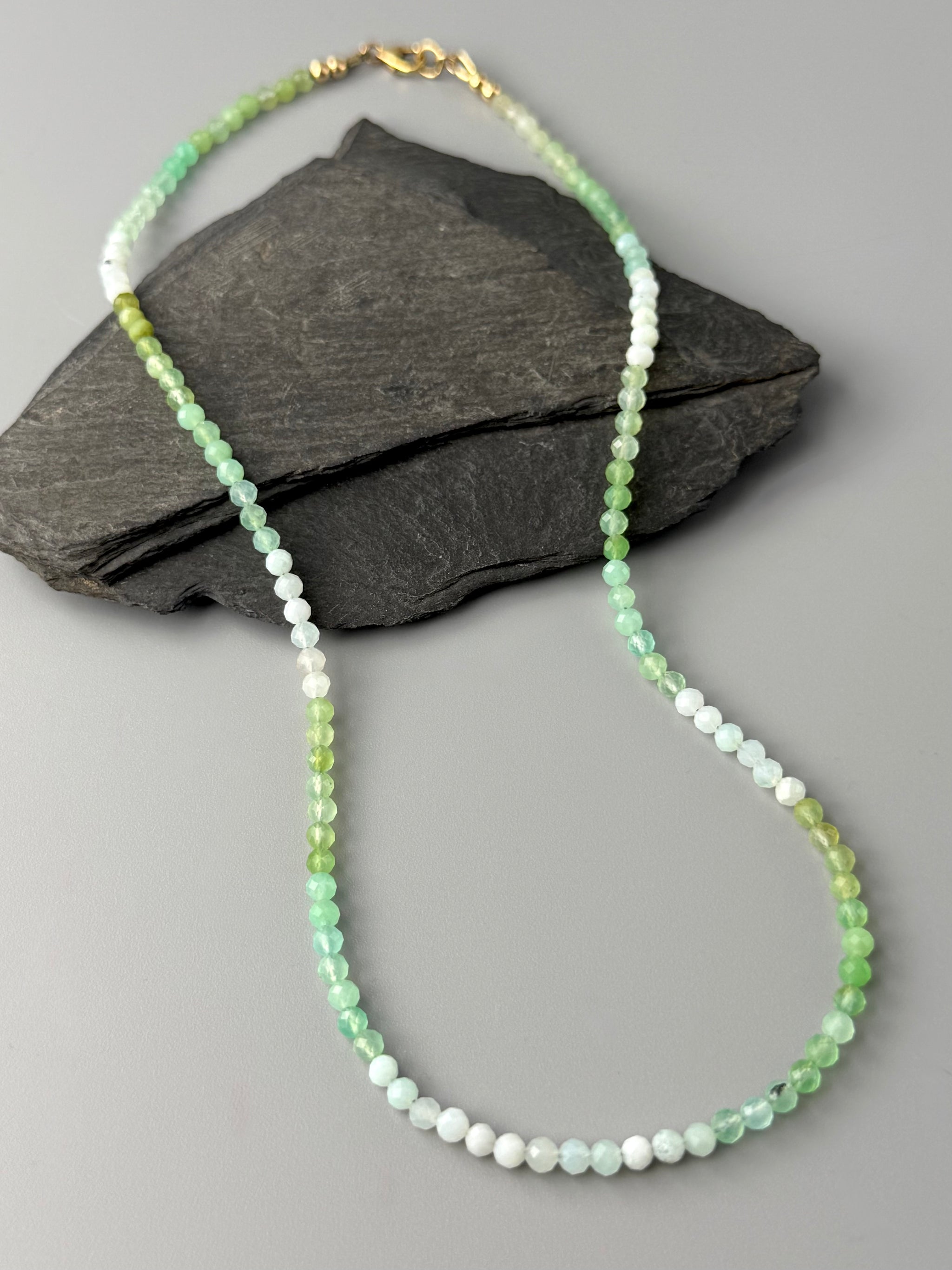 •STRAND• australian chrysoprase + gold beaded necklace (16.5" long)