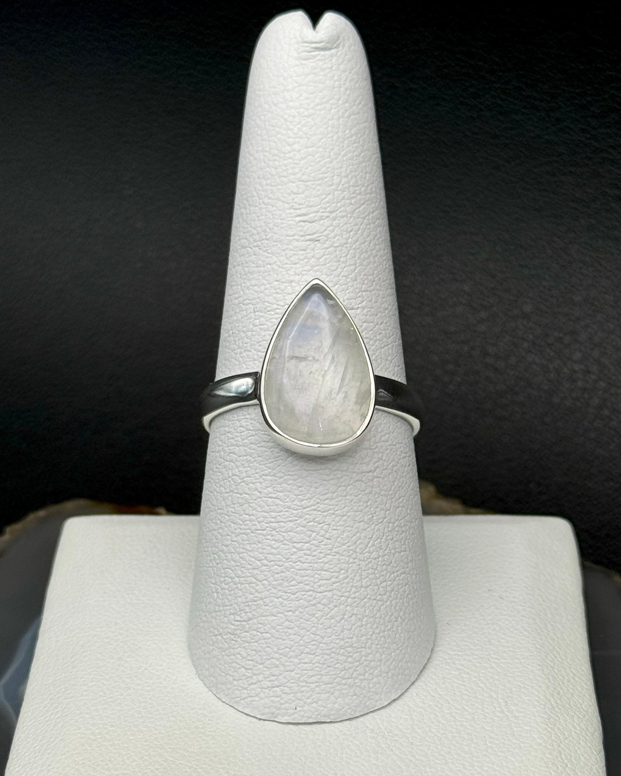 •RAINBOW MOONSTONE - LARGE TEARDROP• silver ring (size 9)