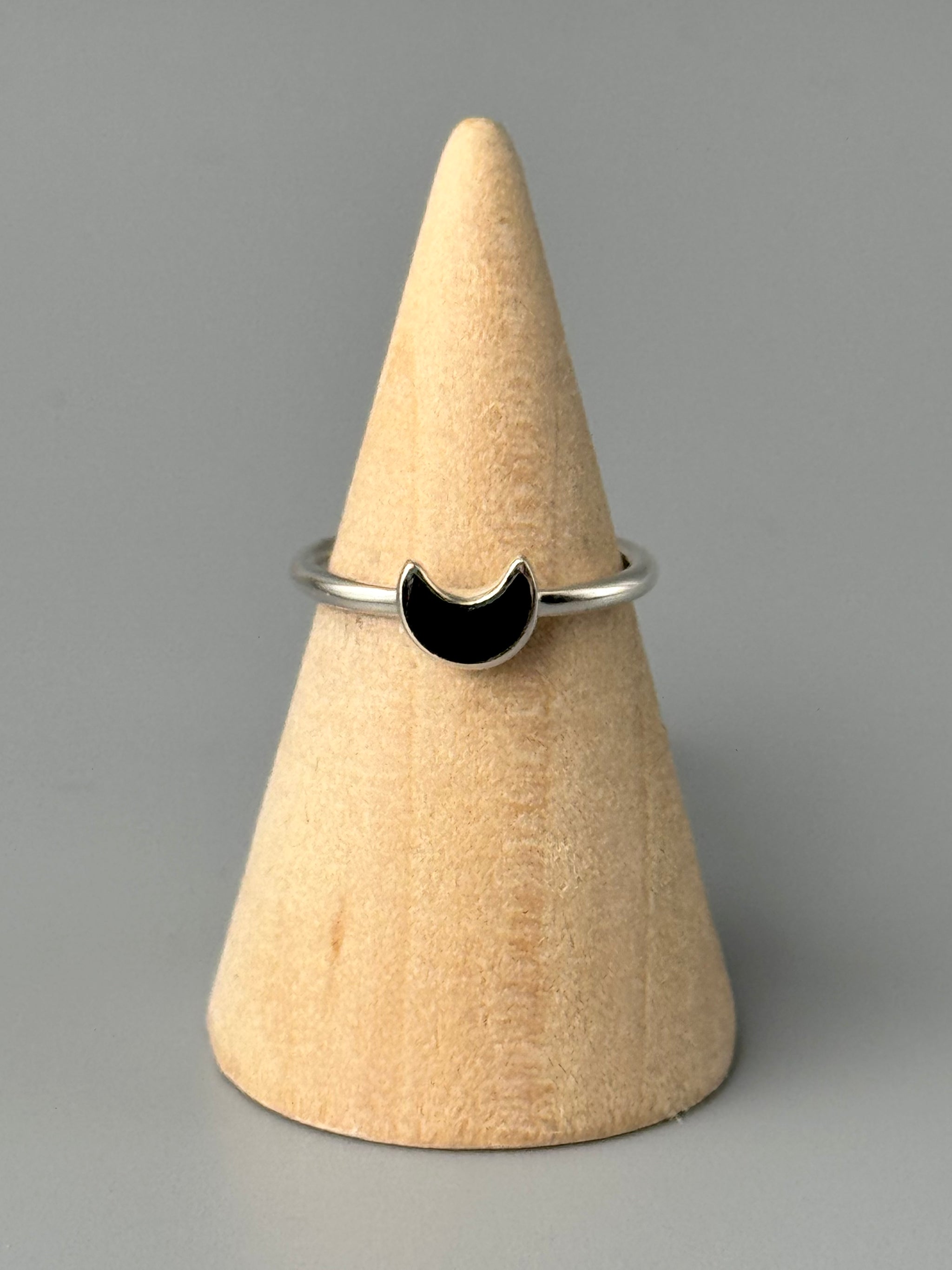 •BLACK TOURMALINE - LIL' CRESCENT• silver ring (various sizes)