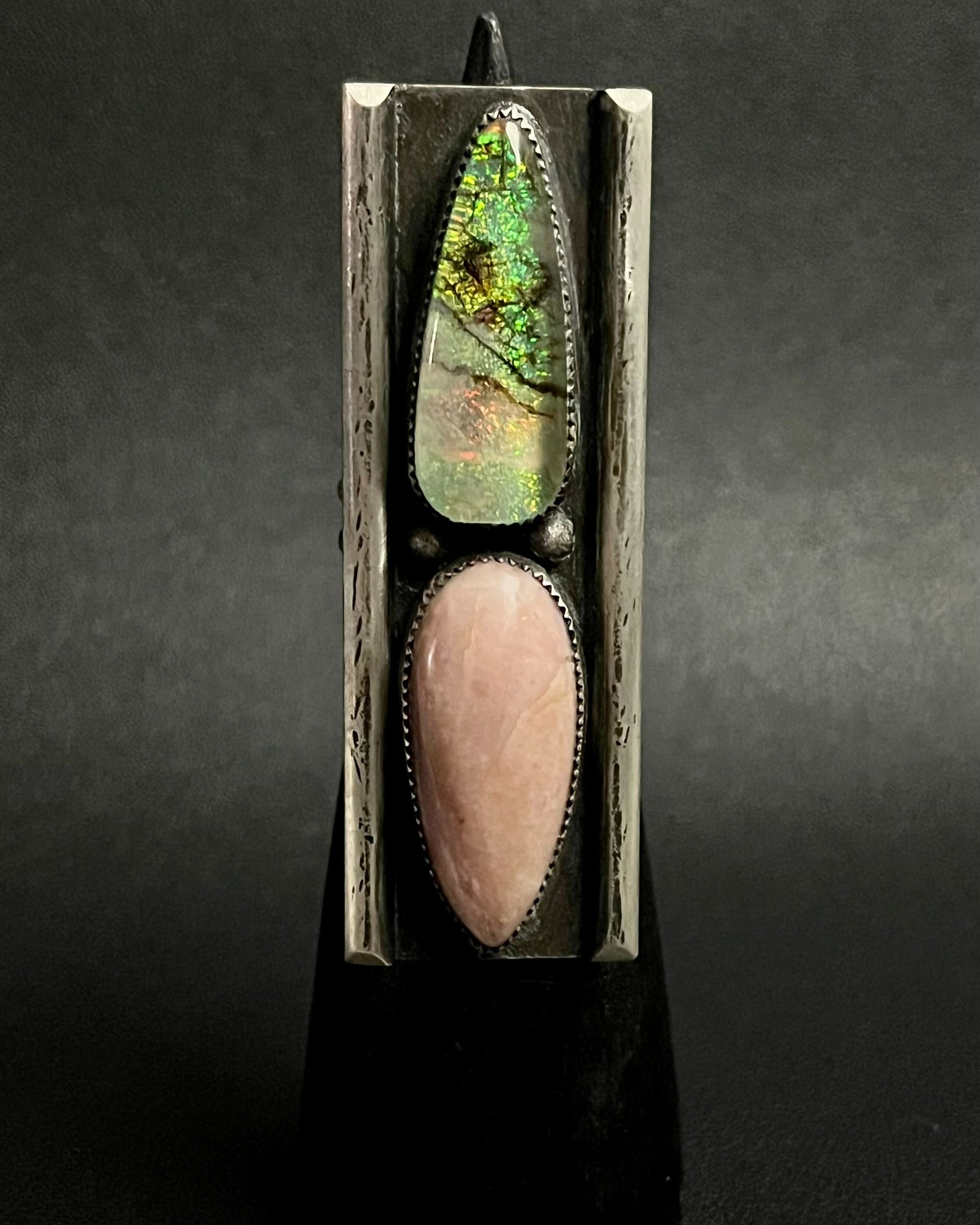 •REFLECTION• opal + pink opal + silver ring - SIZE 8.5