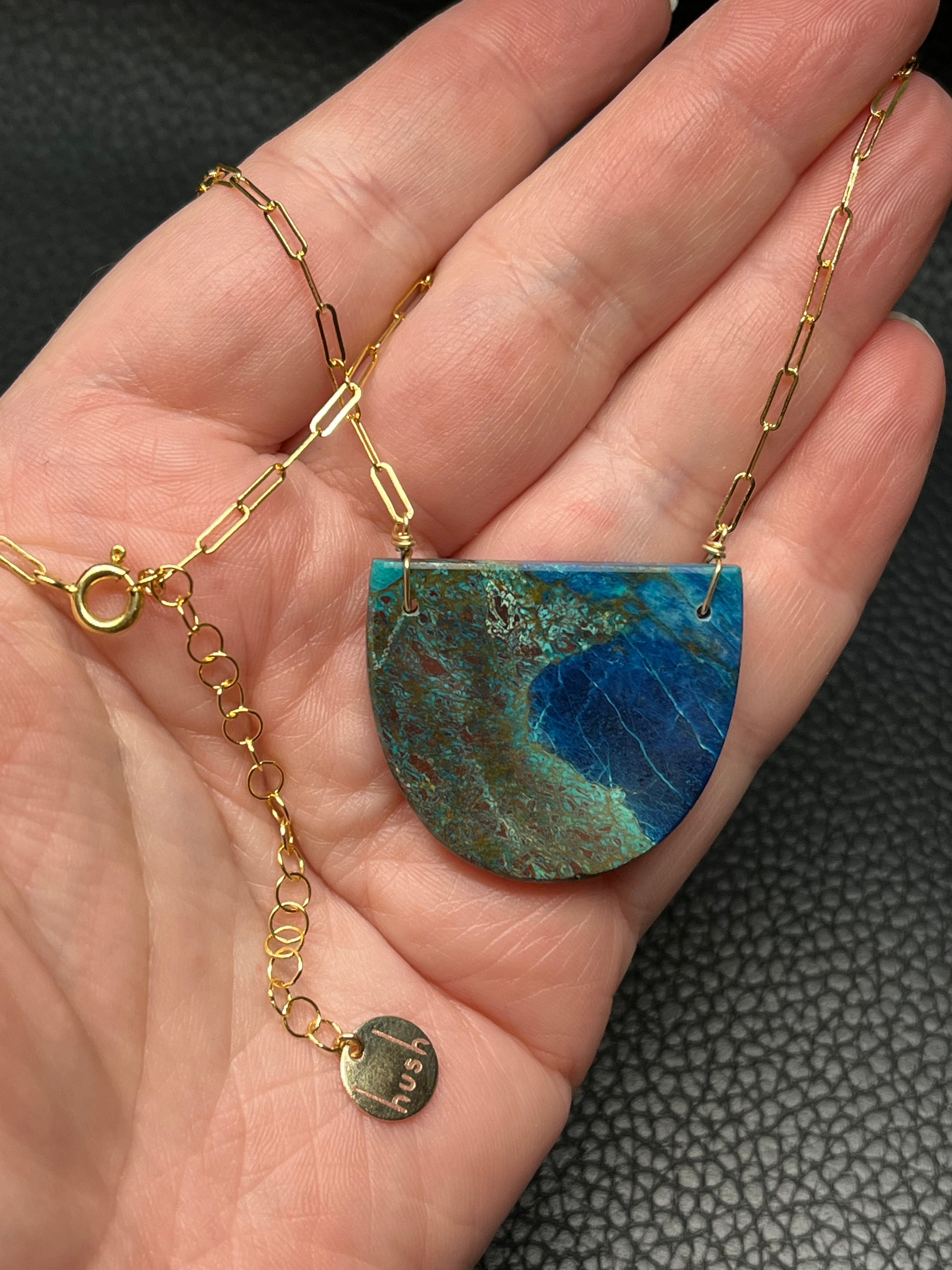 •AEON• azurite chrysocolla + gold necklace (16"-18")