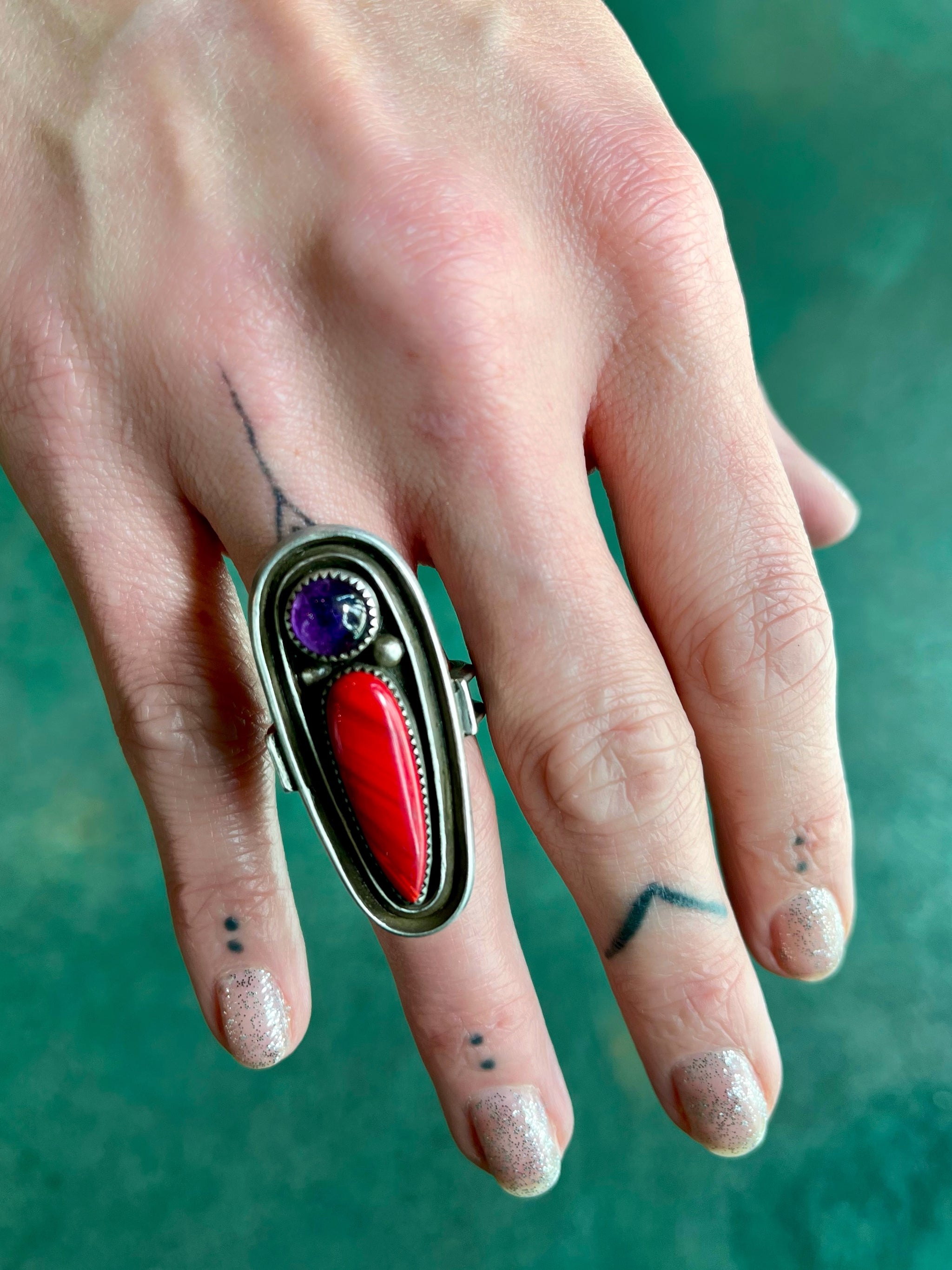 FLAMEKEEPER • rosarita + amethyst + silver ring - SIZE 8