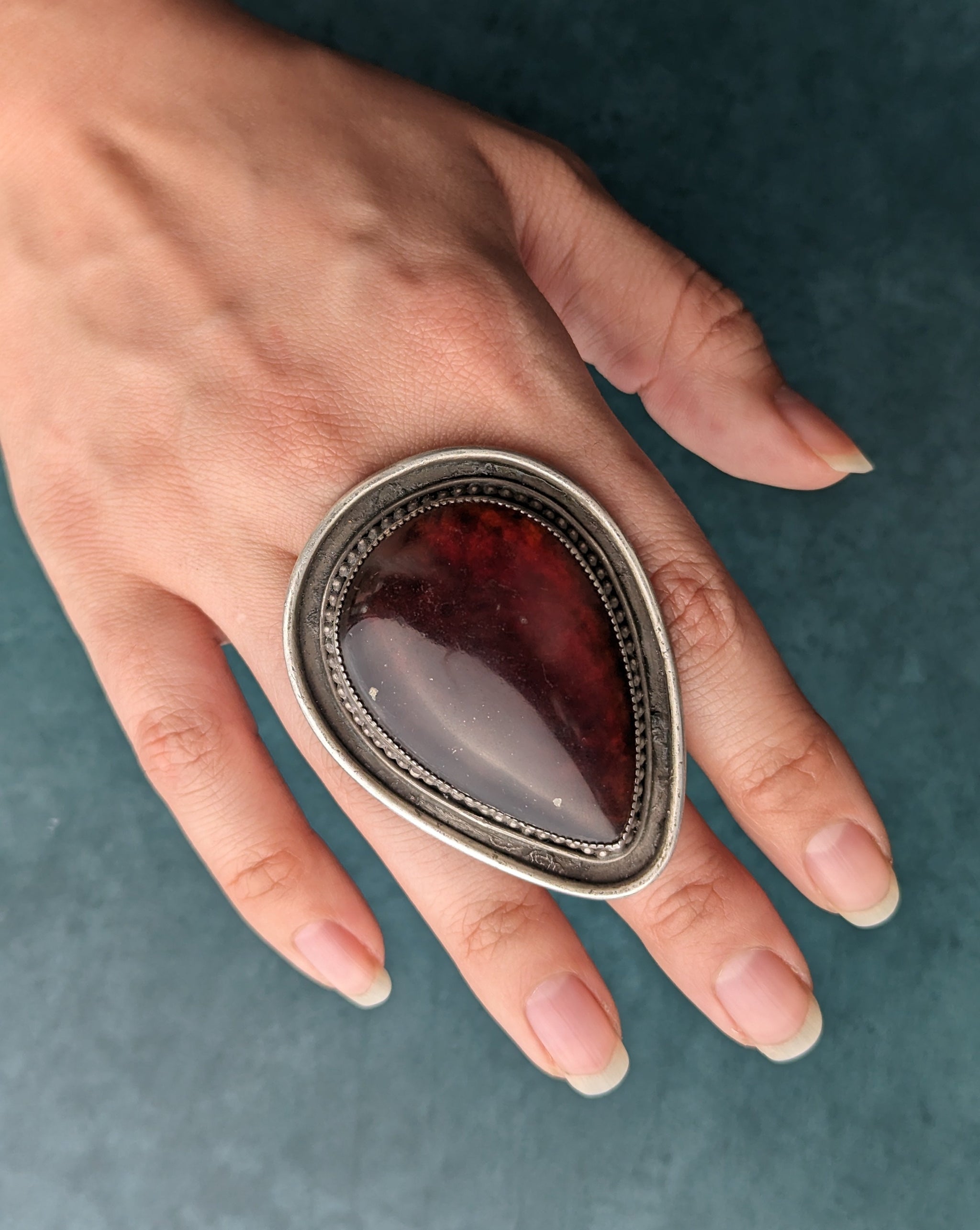 HONEY DROP • amber + silver ring