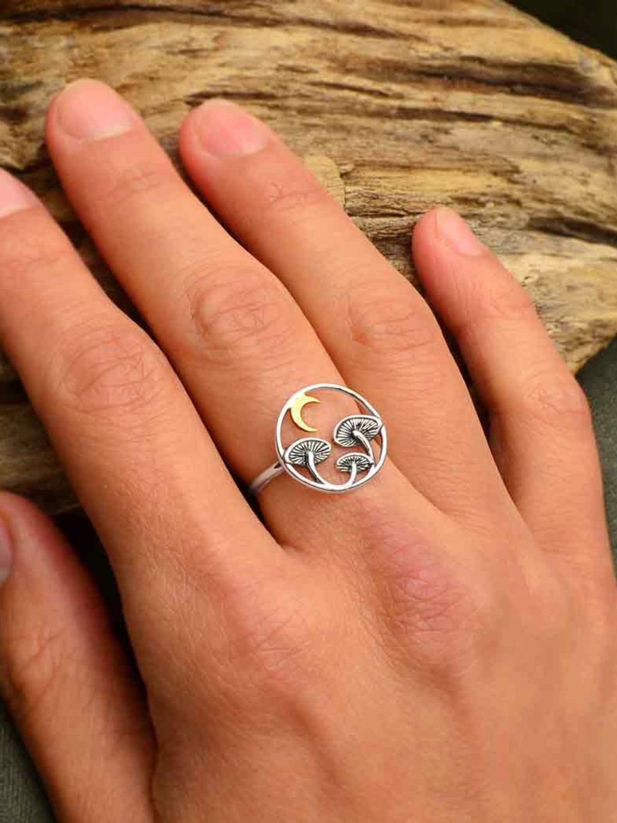 •MOONLIT SHIITAKE• recylced silver + bronze ring