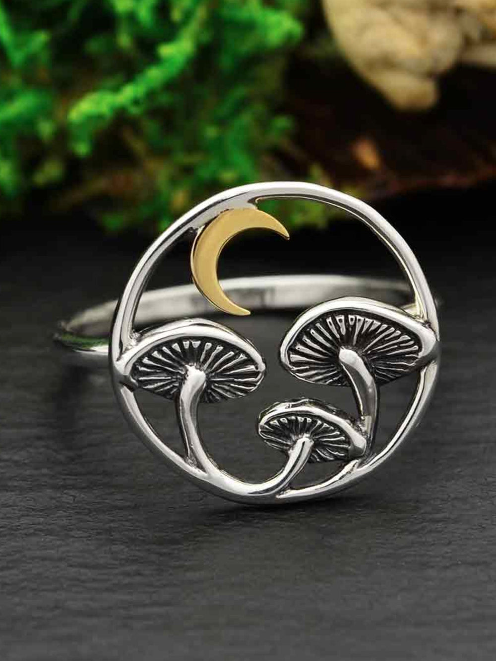 •MOONLIT SHIITAKE• recylced silver + bronze ring