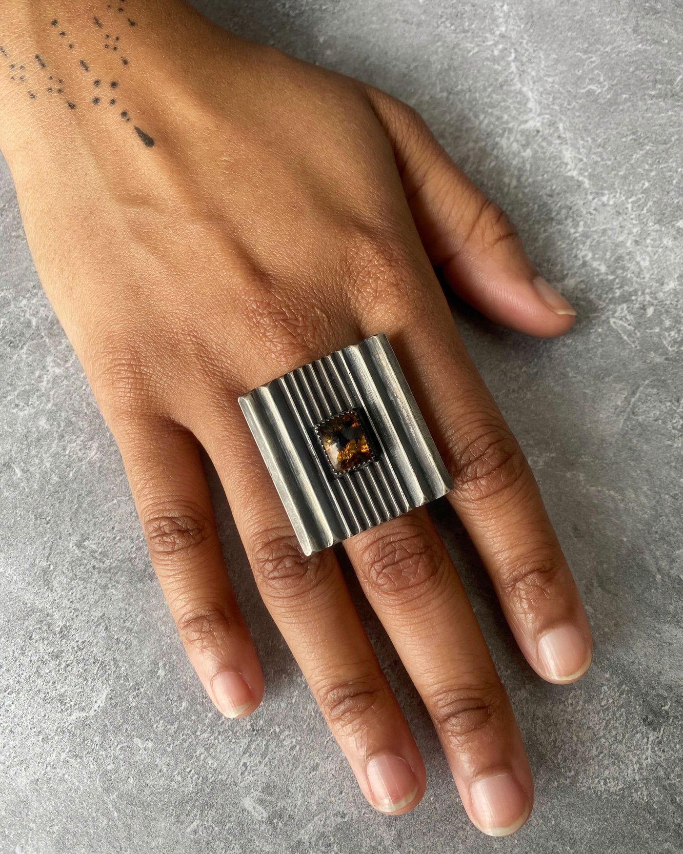•TALISMAN• amber + silver ring (size 8)